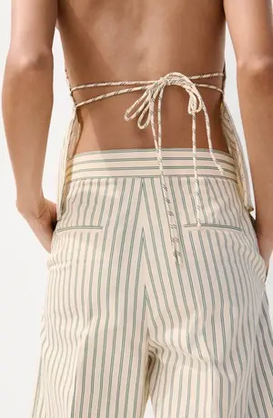 Mango Stripe Pleate Straight Leg Pants