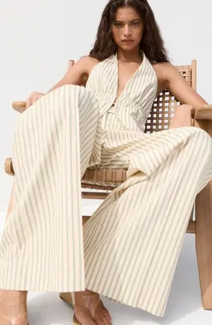 Mango Stripe Pleate Straight Leg Pants