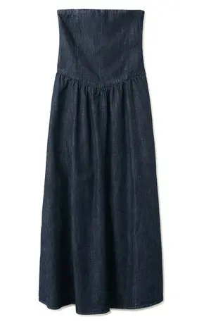 Mango Strapless Denim Midi Dress