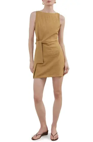 Mango Sleeveless Side Tie Mini Dress - Medium Brown