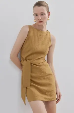 Mango Sleeveless Side Tie Mini Dress - Medium Brown