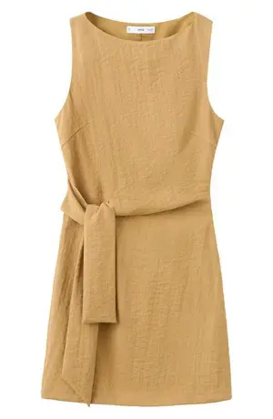 Mango Sleeveless Side Tie Mini Dress - Medium Brown