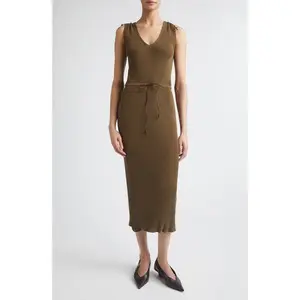 Max Mara Drawstring Cotton Blend Rib Sweater Dress - Mud