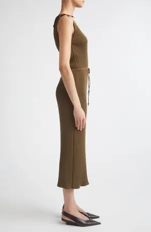 Max Mara Drawstring Cotton Blend Rib Sweater Dress