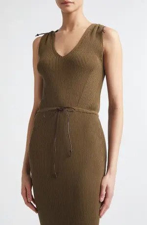 Max Mara Drawstring Cotton Blend Rib Sweater Dress