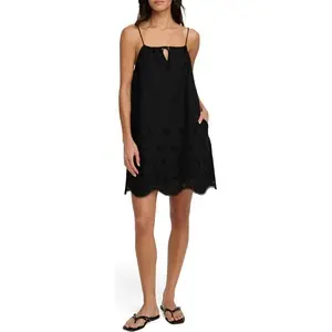 FAVORITE DAUGHTER Embroidered Hem Detail Cotton Mini Dress - Black