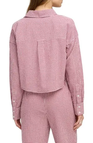 FAVORITE DAUGHTER Crop Cotton Gingham Button-up Shirt