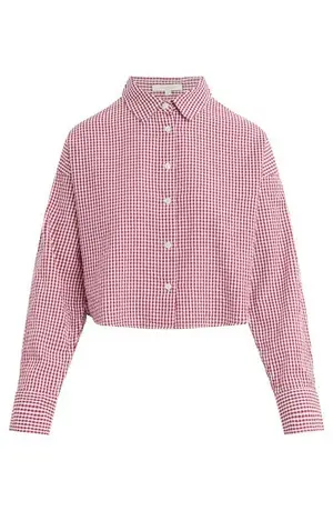 FAVORITE DAUGHTER Crop Cotton Gingham Button-up Shirt