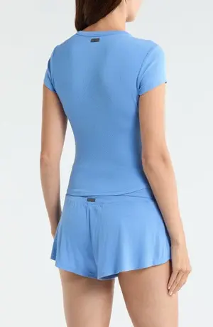 Lunya Soft Modal Rib Curved Hem Tee - Current Blue