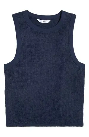 Lunya Stretch Organic Cotton Seersucker Lounge Tank - Deep Blue