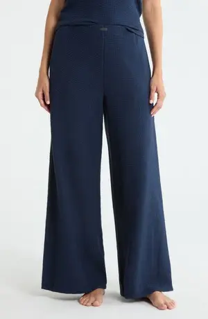 Lunya Stretch Organic Cotton Seersucker Lounge Pants - Deep Blue