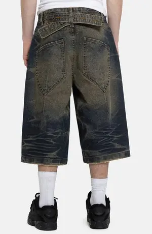 JADED LONDON Colossus Cinch Back Wide Leg Denim Shorts
