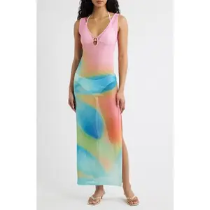KULANI KINIS Plunge Mesh Maxi Dress - Afterglow