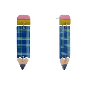 HALLMARK Acrylic Plaid Pencil Drop Earrings - Blue