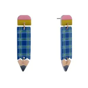 HALLMARK Acrylic Plaid Pencil Drop Earrings - Blue