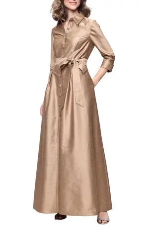 Alex Evenings Shantung A-line Gown - Gold