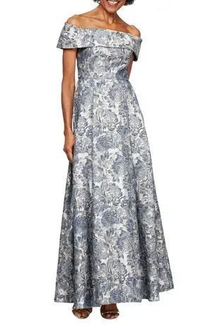 Alex Evenings Off The Shoulder Ballgown - Silver Multi