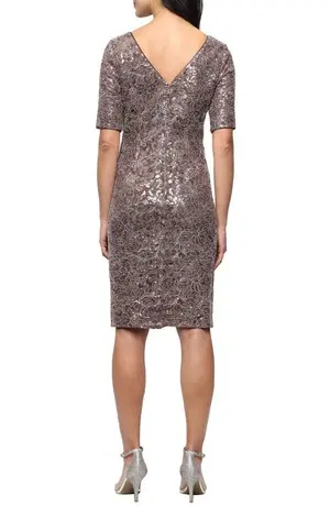 Alex Evenings Sequin Lace Sheath Cocktail Dress