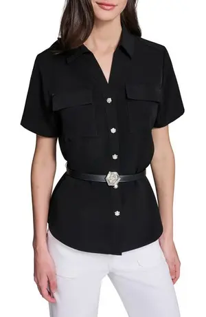 Karl Lagerfeld Paris Belted Shirt - Black