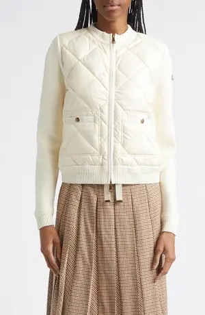 Moncler Quilted Front Cardigan - Cream