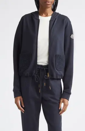 Moncler Mixed Media Zip Hoodie - Blue