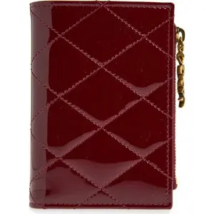 Saint Laurent Cassandre Bijou Diamond Quilted Patent Leather Bifold Wallet - Grenade