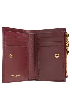 Saint Laurent Cassandre Bijou Diamond Quilted Patent Leather Bifold Wallet - Grenade