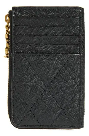 Saint Laurent Cassandre Bijou Matelassé Grain De Poudre Leather Zip Card Case