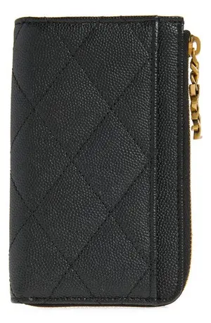 Saint Laurent Cassandre Bijou Matelassé Grain De Poudre Leather Zip Card Case - Black