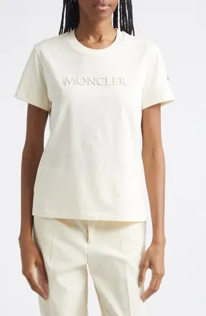 Moncler Logo Cotton Jersey T-shirt - Off White