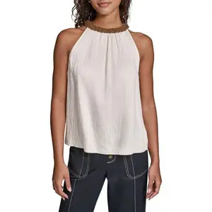 Karl Lagerfeld Paris Embellished Neck Sleeveless Top - Bisque