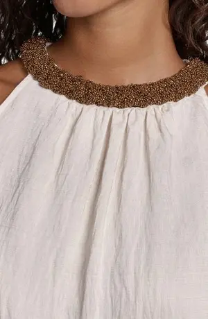 Karl Lagerfeld Paris Embellished Neck Sleeveless Top - Bisque