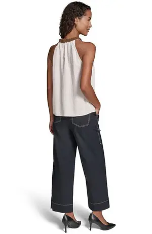 Karl Lagerfeld Paris Embellished Neck Sleeveless Top - Bisque