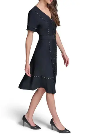 Karl Lagerfeld Paris Stud Embellished Belted Button-up Midi Dress