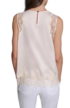 Karl Lagerfeld Paris Eyelash Lace Trim Satin Tank - Bisque