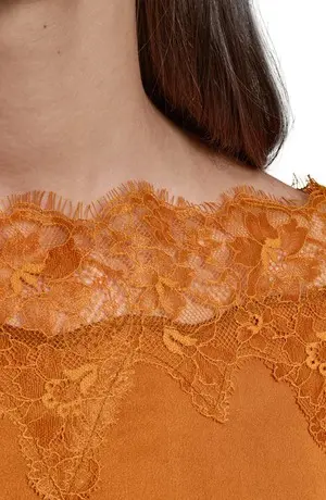 Karl Lagerfeld Paris Lace Trim Satin Top
