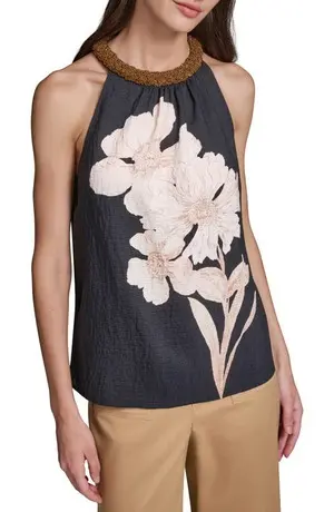 Karl Lagerfeld Paris Placed Floral Sleeveless Top - Midnight/navy Multi