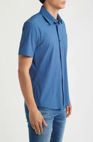 BOSS Roan Kent Slim Fit Short Sleeve Performance Button-up Shirt - Light Pastel/blue