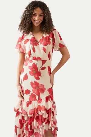 WALLIS Floral Frill Hem Chiffon Maxi Dress