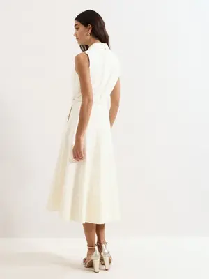 PHASE EIGHT Ariane Sleeveless Collared Belted Midi Shirt Dress