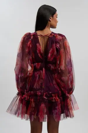 Karen Millen Tulle Balloon Sleeve Mini Dress