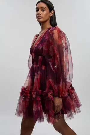Karen Millen Tulle Balloon Sleeve Mini Dress