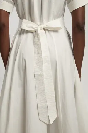 Karen Millen Utility Short Sleeve Organdie Midi Dress - Ivory
