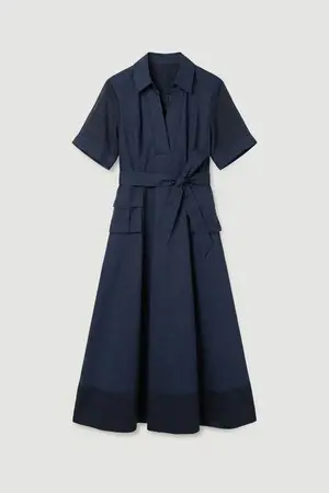 Karen Millen Utility Organdie Midi Dress - Navy
