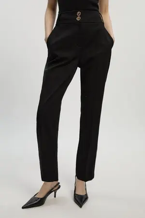 Karen Millen Petite Textured Straight Leg Trousers - Black