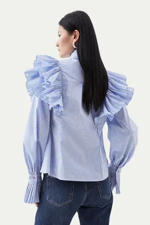 Karen Millen Striped Ruffle High Neck Shirt