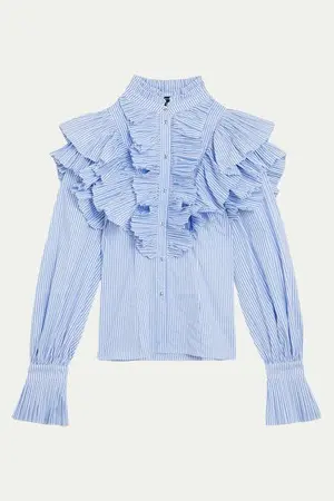 Karen Millen Striped Ruffle High Neck Shirt