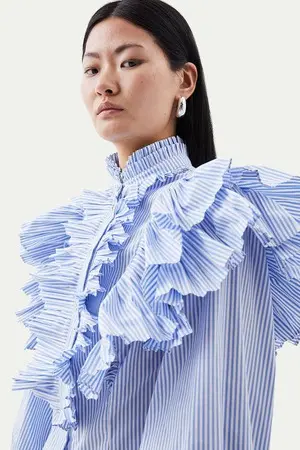 Karen Millen Striped Ruffle High Neck Shirt