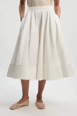Karen Millen Cotton Tailored Midi Skirt - Ivory