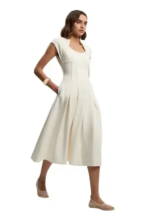 Karen Millen Compact Stretch Dropped Waist Midi Dress - Ivory